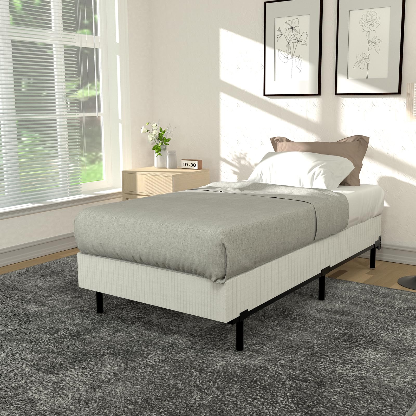 10 Inch Twin XL Bed Frame No Box Spring Needed, Metal Platform Single Bed Frame, Easy Assembly Heavy Duty Noise Free, Black