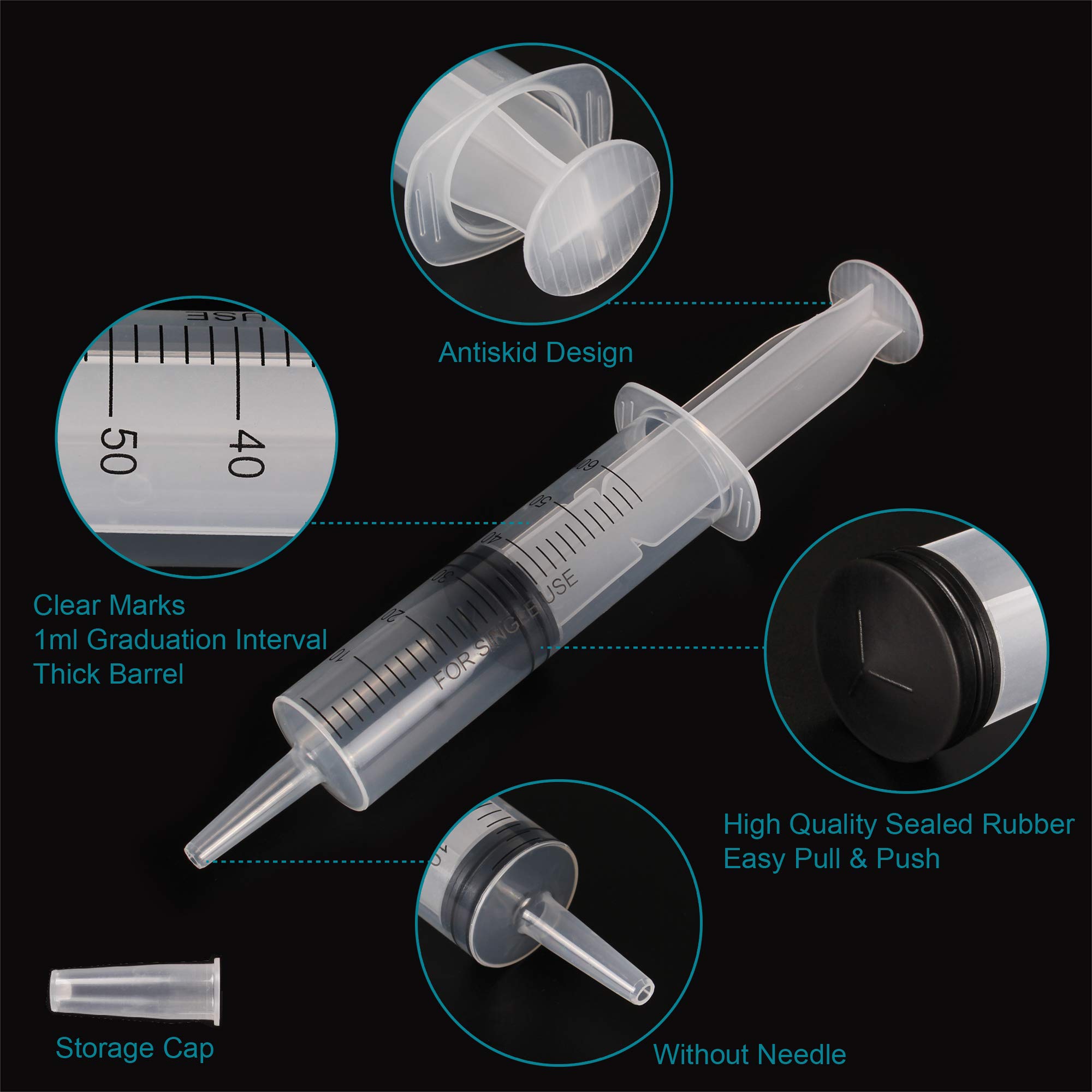 6Pack 60ml Syringe for Liquid - Large Plastic Syringes Without Needle for Jello Shots Food Thick Liquids and Irrigation Water, Lip Gloss Filling, Feeding Dogs Meds, Measuring ( 6 Pack 60 ml / cc )