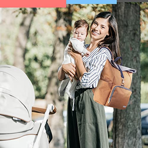 Ferskenciel Diaper Bag Backpack – Minimalist Multi Function Large Durable Stylish Travel Maternity Baby Girl Boy Nappy Bag with Stroller Straps, Insulated Bottle Pockets, Parents Pocket, Brown Grey