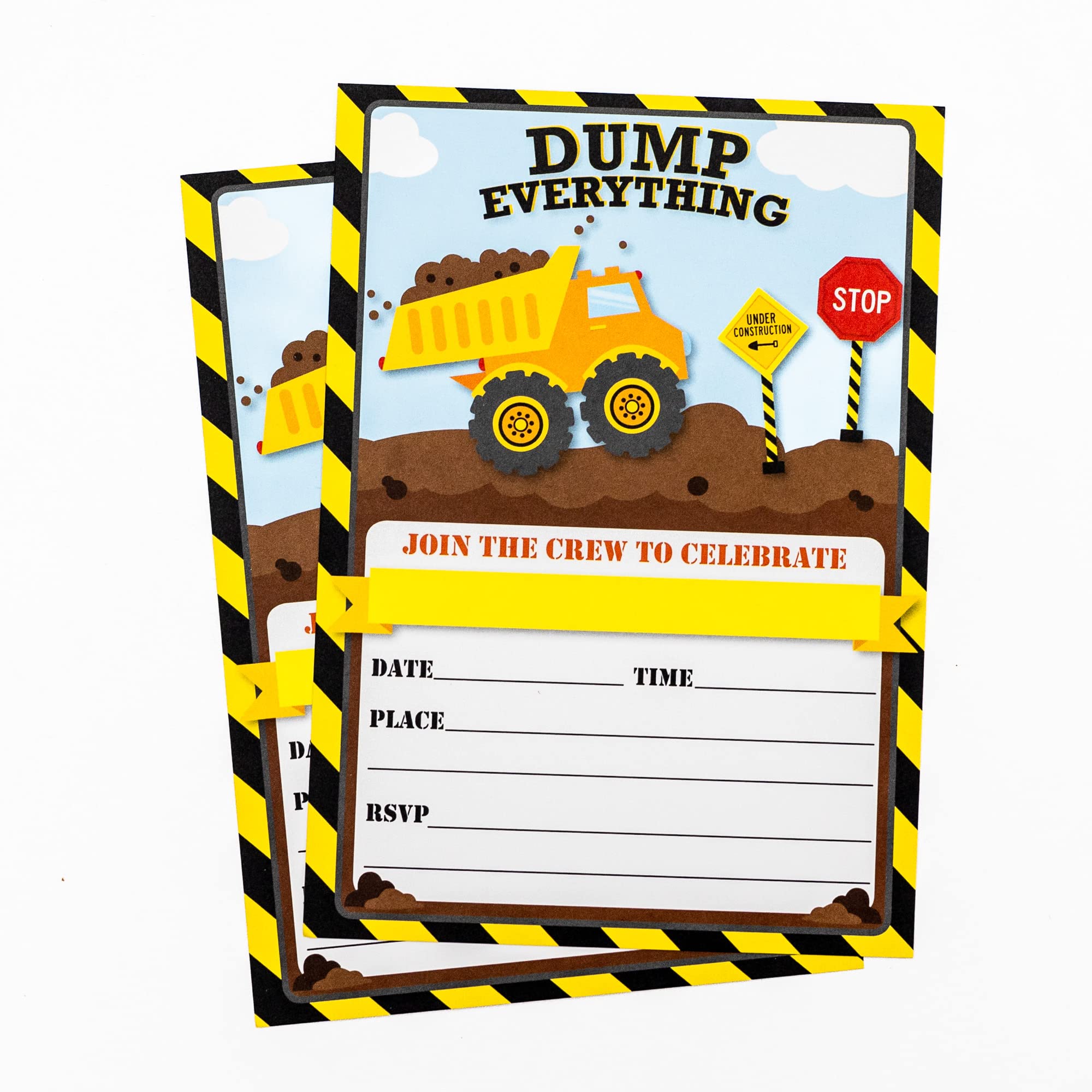 25 Construction Invitations and Envelopes (Large Size 5x7) (25 Pack)