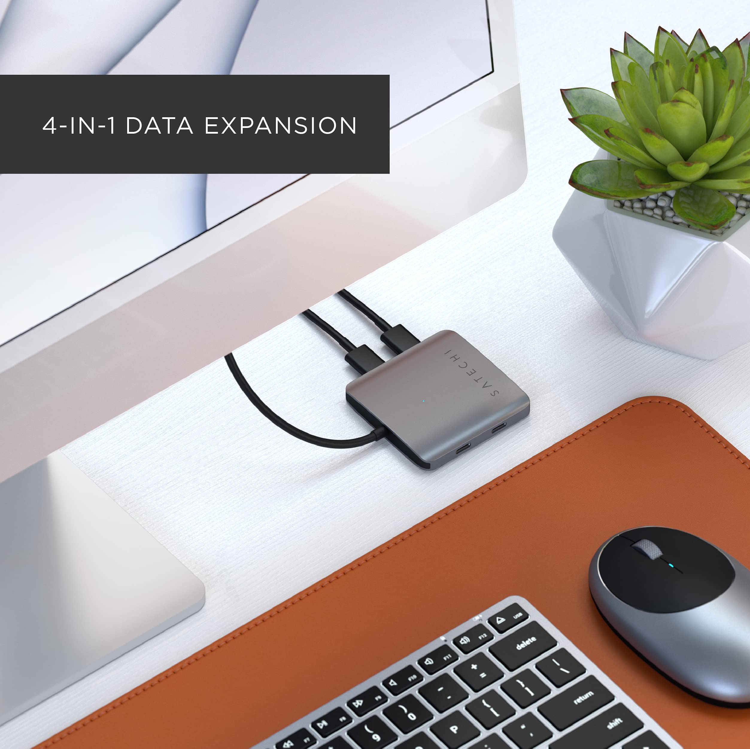 Satechi USB C Hub 4 Port, USB C Adapter for MacBook, iPad, iPhone 16 & 15 Series, Microsoft Surface, Chromebook, and More (Data Transfer (5Gbps))