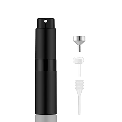 Lil Ray 8ml Portable Mini Perfume Atomizer, Refillable Empty Small Spray Bottle for Travel, Twist Tpye Pocket Cologne Sprayer (Matte Black)