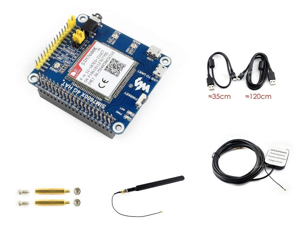 Coolwell Waveshare 4G/3G/2G/GSM/GPRS/GNSS HAT for Raspberry Pi/Jetson Nano Based SIM7600G-H Support LTE CAT4 for Dial-up, Phone Call, SMS, MMS, Mail, TCP, UDP, DTMF, HTTP, FTP Global Position