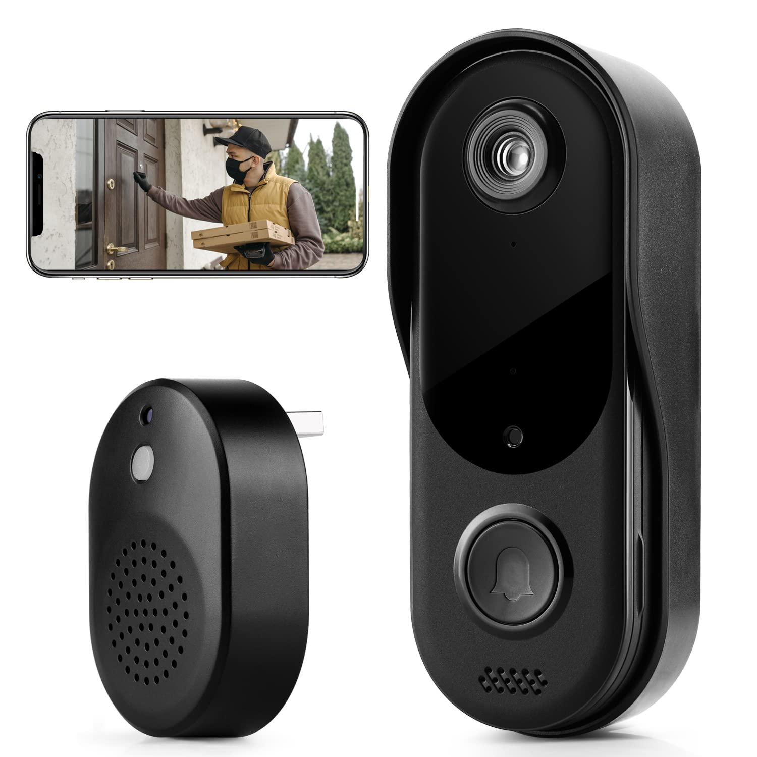 KALOGL Doorbell Camera Wireless WiFi Video Doorbell IP65 Waterproof, Battery Powered,2-Way Audio, Smart IR,Wide Angle,Cloud Storage,2.4G WiFi