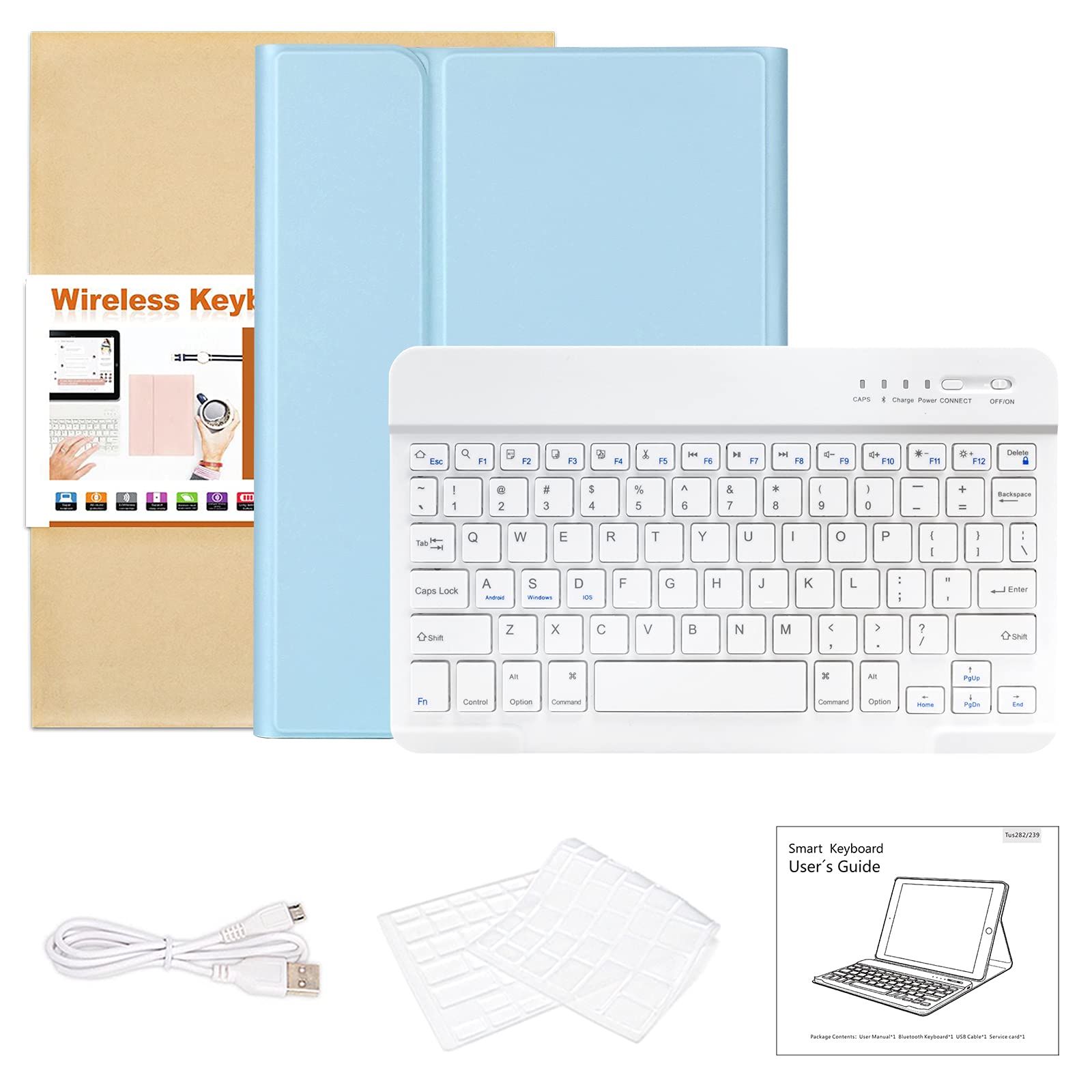Keyboard Case for iPad Air 11 inch 2024 (M2) & iPad Pro 11 inch (4th/3rd/2nd/1st) Gen 2022, iPad Air 5th&4th Generation Case with Keyboard, Detachable Bluetooth Keyboard with Pencil Holder (Sky Blue)