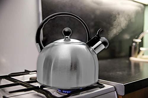 2.5 Liter Whistling Tea Kettle - Modern Stainless Steel Whistling Tea Pot for Stovetop with Cool Grip Ergonomic Handle (Stainless Steel)