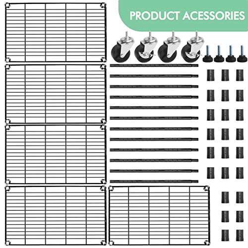 5-Shelf Adjustable,Heavy Duty Kitchen Shelf Organizer Rack,Kitchen Rack, Storage Shelving Unit on Wheel Casters,Steel Organizer Wire Rack, Metal Organizer Shelving Unit,Storage Shelf with Wheels