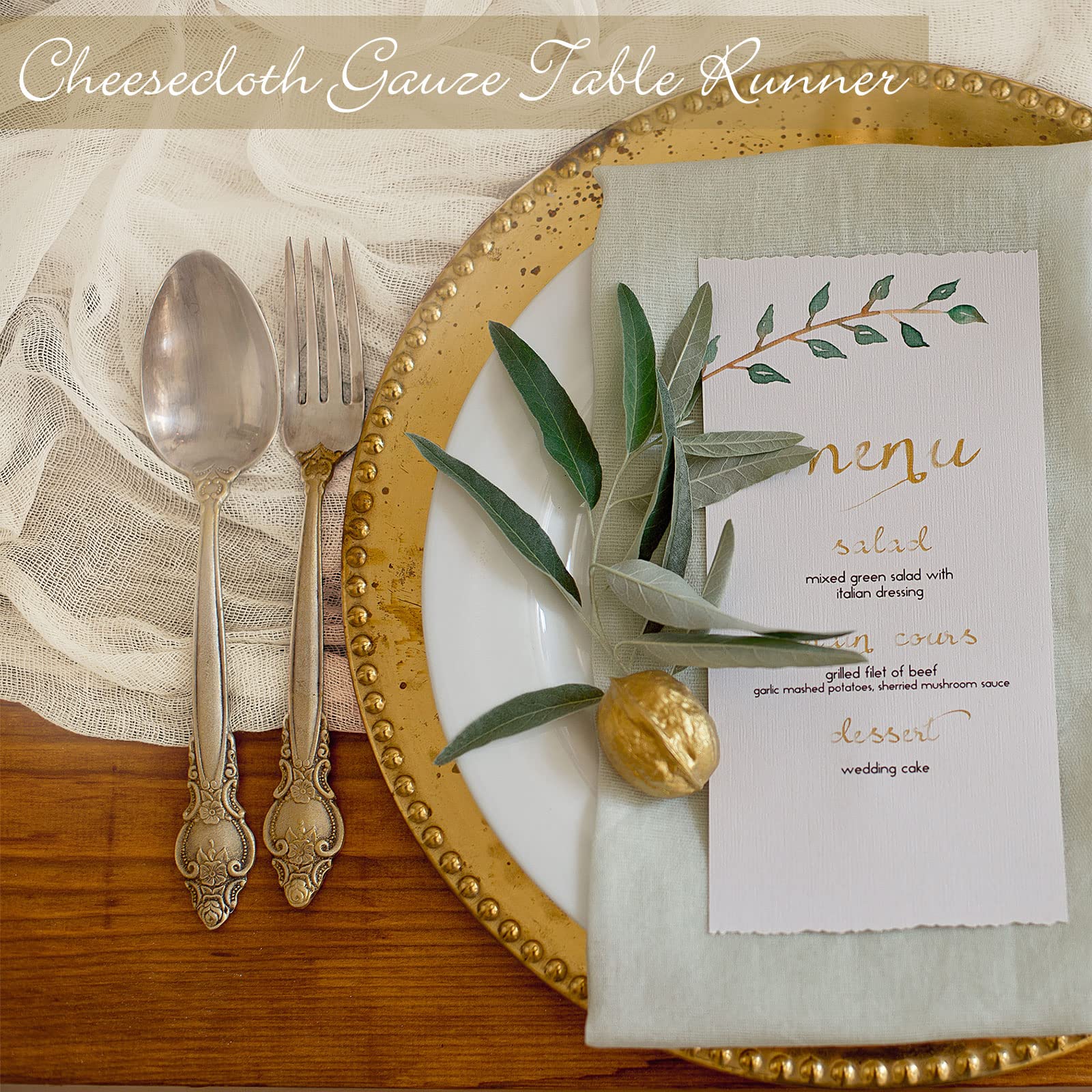 10 Pack Cheesecloth Table Runners Wide Gauze Table Runners Boho Table Runners for Bridal Shower Wedding Birthday Party Table Decorations (Beige, 35 x 157 Inch)
