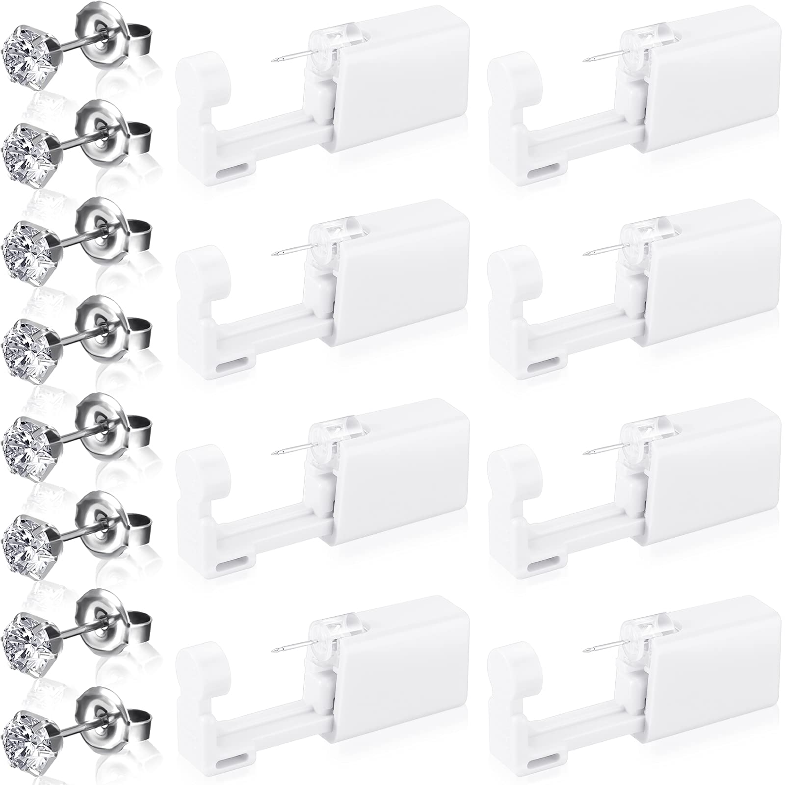 Mudder 8 Pieces Self Disposable Ear Piercing Kit Safety Portable Nose Mouse Piercing Tools with Crystal Ear Studs (White)