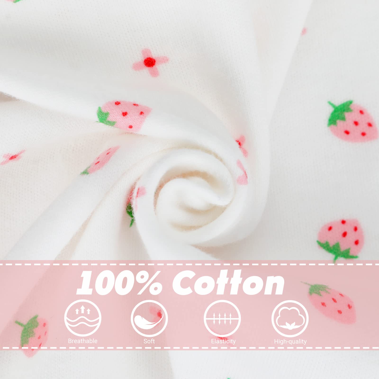 2 Pack Transition Swaddle with 2 Way Zipper, 100% Cotton Baby Swaddle Arms in/Out Arms Free Design Transitional Swaddle, Arms Up Sleeping Sack Baby Sleep Sack (Strawberry & Flower, Medium 3-6 Months)
