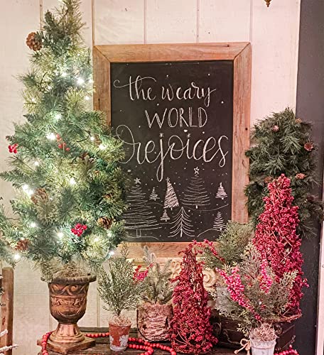 AsterOutdoor Pre-lit Christmas Tree 4ft Artificial Potted Fir with Lights Holly Berries Pine Cones Stands for Indoor Porch Table, Xmas Holiday Decoration, Easy Assembly
