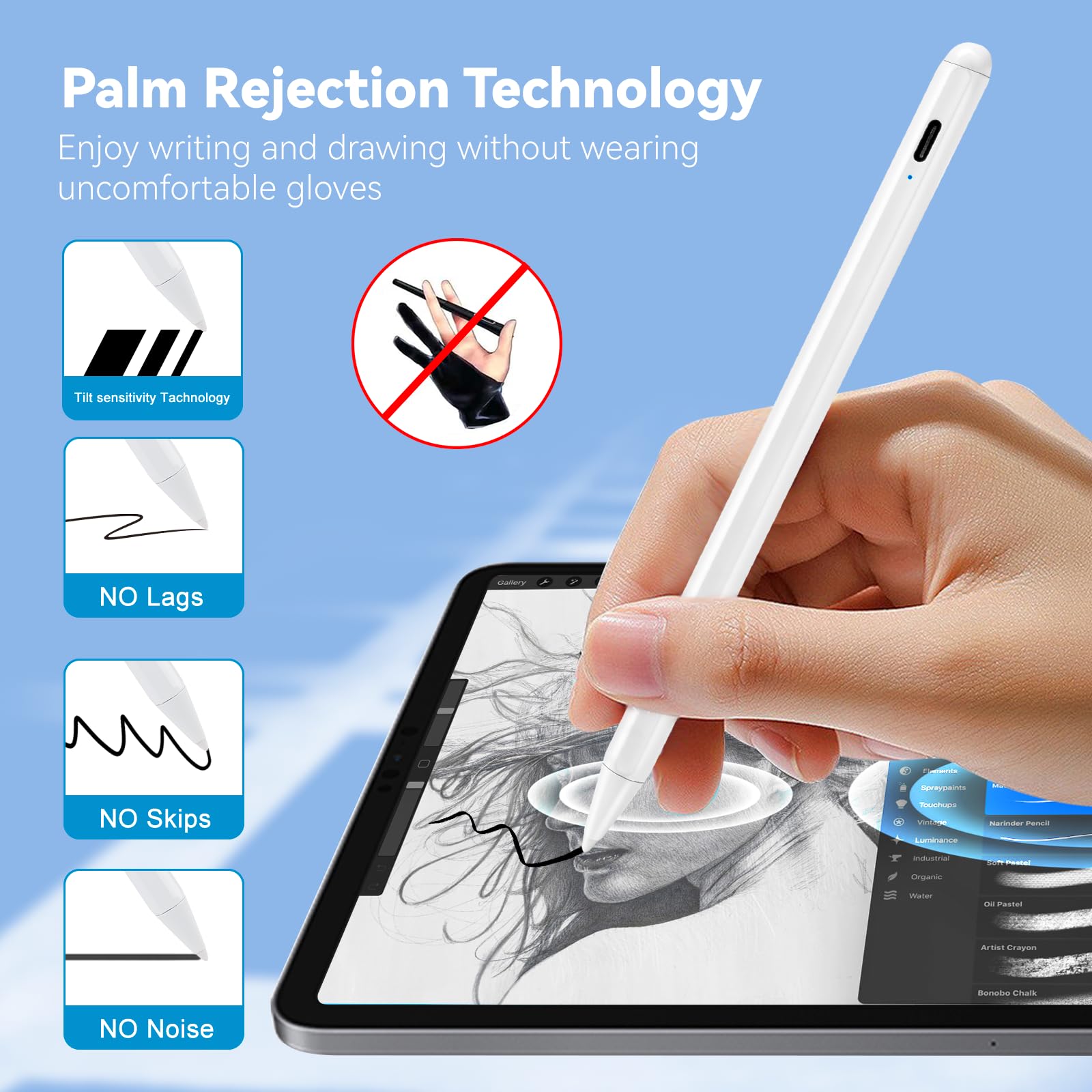 2023 12.9-inch iPad Pro 6th/5th/4th/3rd Stylus Pencil,1.5mm Palm Rejection Tip Stylus Pen Compatible with Apple Pencil for 2018-2023 12.9" 11" iPad Pro Active Pen for Write/Draw/Sign/Sketch White
