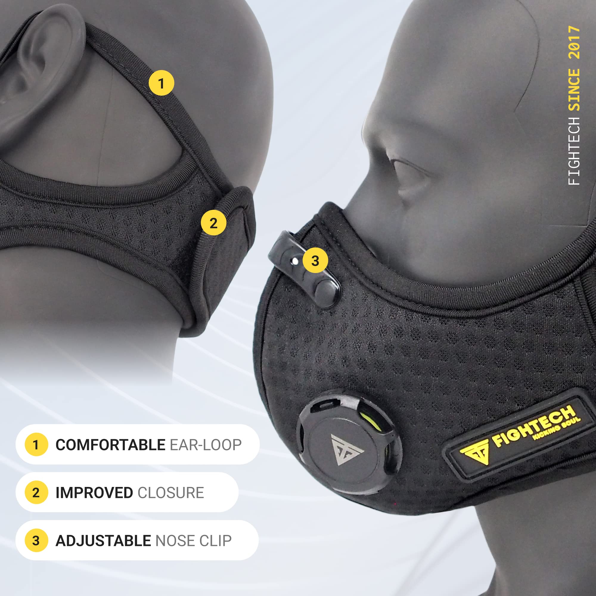 FIGHTECH Reusable Dust Mask with 6 Filters and 2 Extra Vents | Mowing, Construction, Woodworking Mask (Medium, Black)