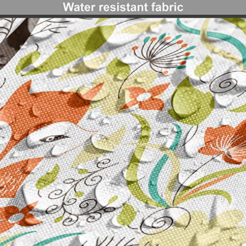 Ambesonne Cartoon Fabric by The Yard, Wild Fox Wolf with Leaves Flowers and Leafless Trees Print, Decorative Fabric for Upholstery and Home Accents, 1 Yard, Orange Green and Blue