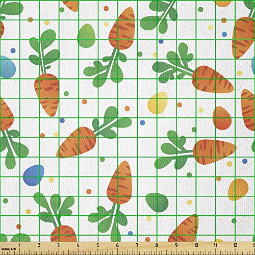 Ambesonne Easter Fabric by The Yard, Repetitive Minimal Orange Carrots and Colorful Eggs with Polka Dots Spring Season, Stretch Knit Fabric for Clothing Sewing and Arts Crafts, 3 Yards, Multicolor