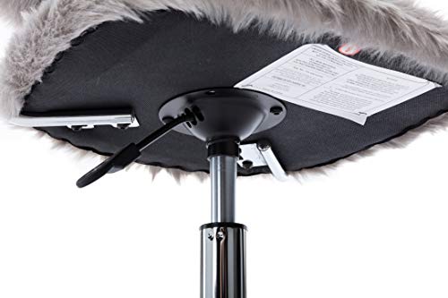 Grey Comfy Home Office Chair, Modern Cute Fluffy Armless Task Chair with Wheels, Faux Fur Upholstery