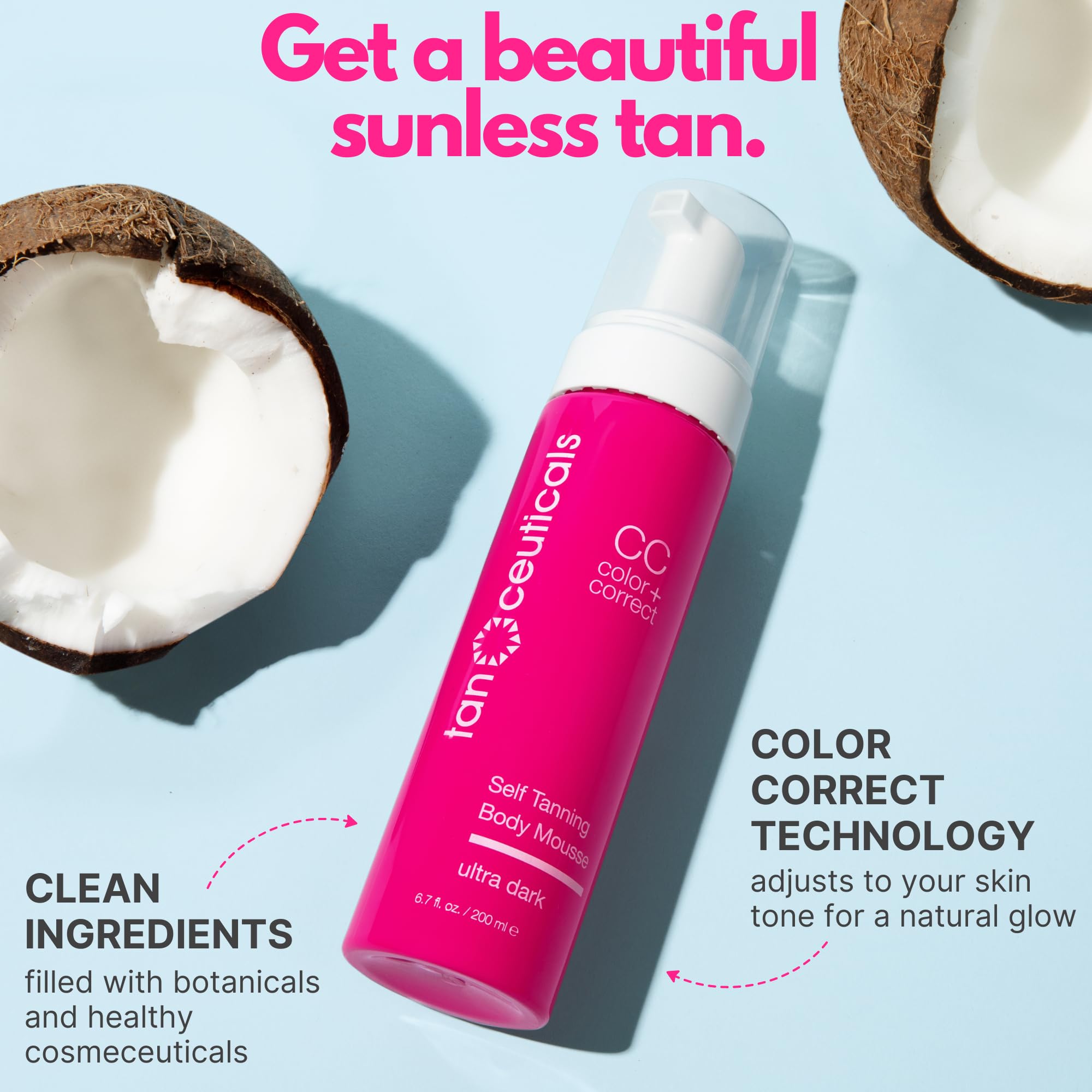 Tanceuticals CC Self Tanning Body Mousse - Ultra Dark Self Tanner - Healthy Ingredients & Fresh Coconut Scent Give Instant, Natural-Looking & Long-Lasting Sunless Tan - 6.7 oz (Ultra Dark)