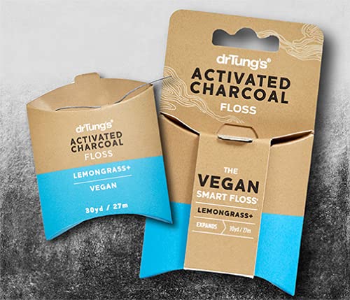DrTung's Vegan Activated Charcoal Floss, Natural Lemongrass Flavor Dental Floss 6 Pack