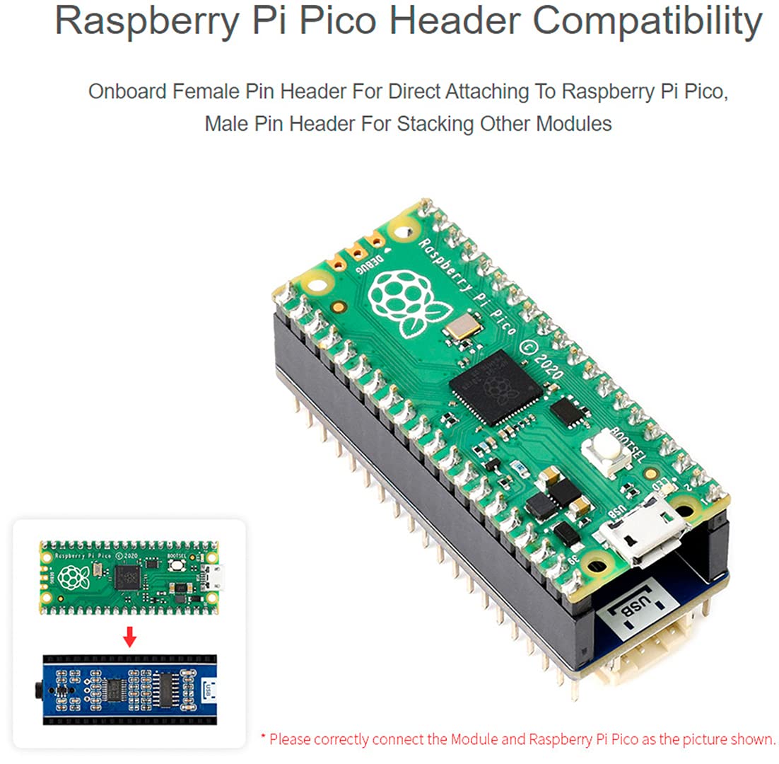 Bicool Audio Expansion Module for Raspberry Pi Pico, PCM5101A Low Power Stereo Decoder,8~384000Hz Sampling Rate, Dual Channels Speaker Headers,Using I2S Bus,HeadphoneSpeaker Output Concurrently