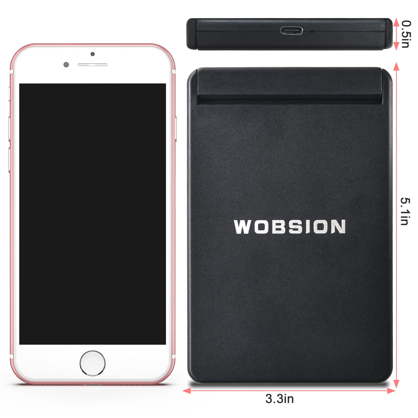 wobsion 300 Flip Folding Travel Mirror, 1x/3x Magnifying with 23 LEDs, Touch Dimmable, Rechargeable, Magnetic Switch, Black