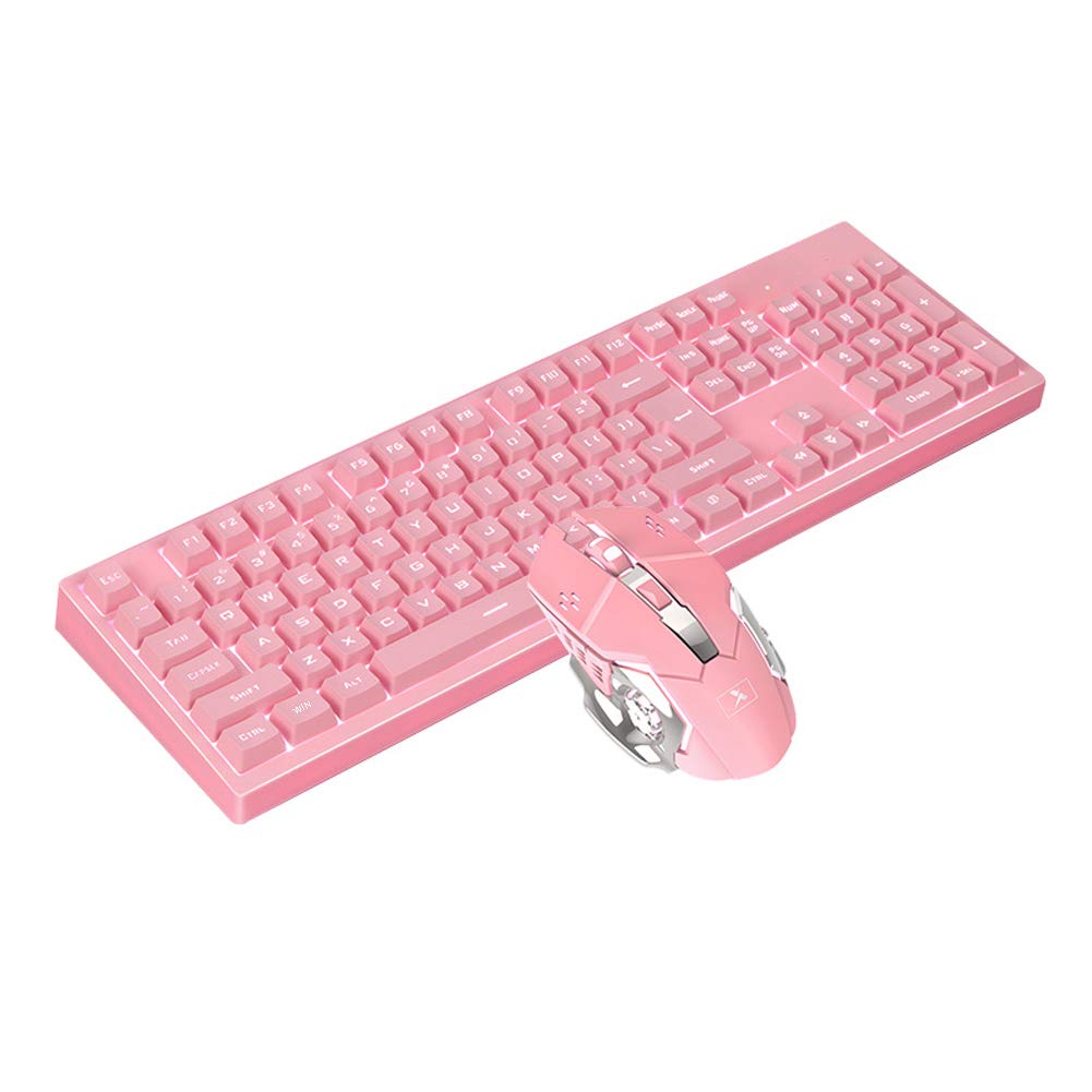 Rechargeable Keyboard and Mouse,Soke-Six 2.4G Wireless Mechanical Feel Backlit Gaming Keyboard Mice Combo Home Office Gamer Design Use for Laptop Pc Mac (Pink)