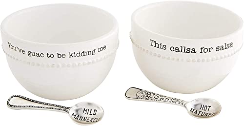 Mud Pie Salsa and Guacamole Serving Set of 2 with Spoons, White