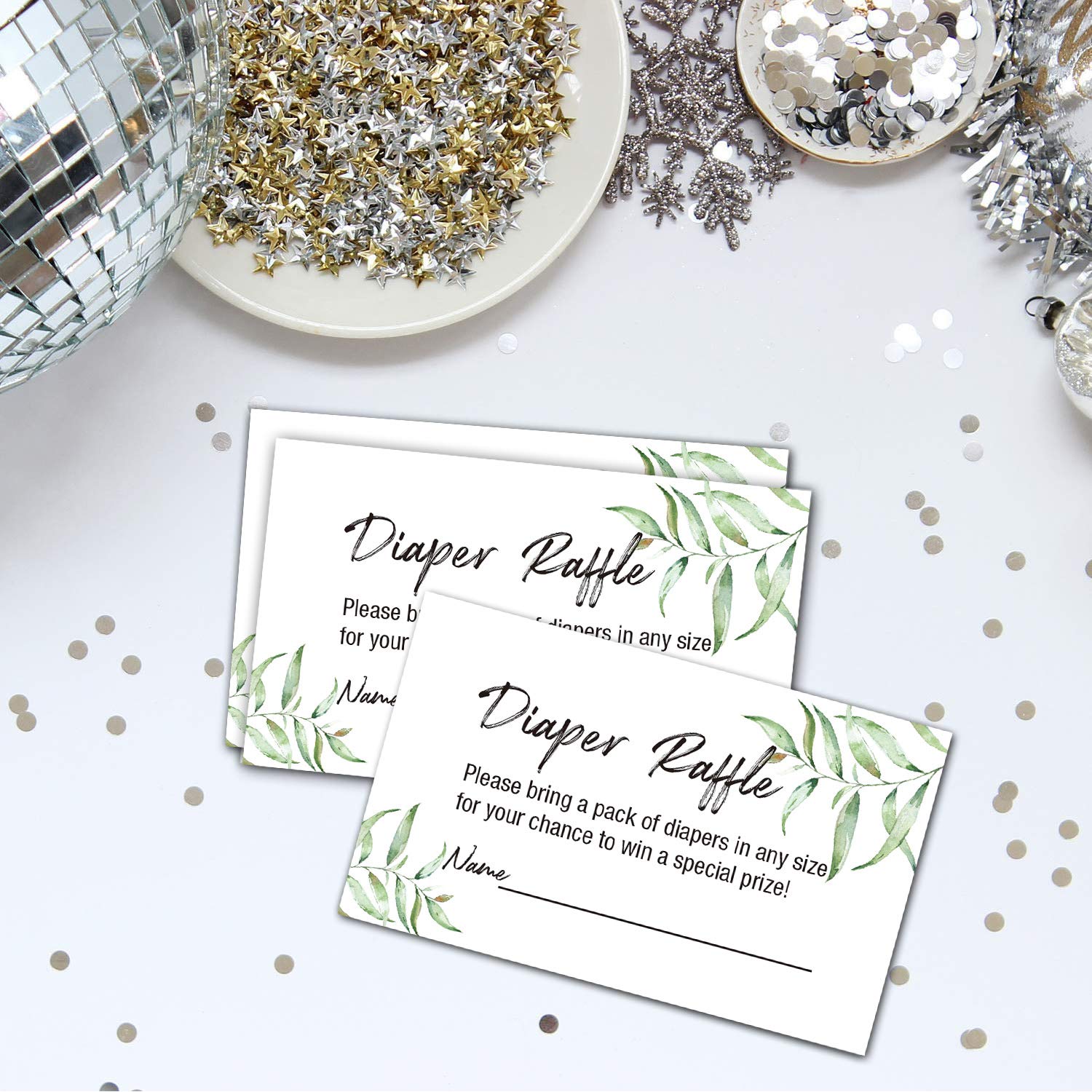50 Greenery Diaper Raffle Tickets for Girl or Boy Baby Shower Invitations, Baby Shower Games, 3.5" x 2" with Name Line