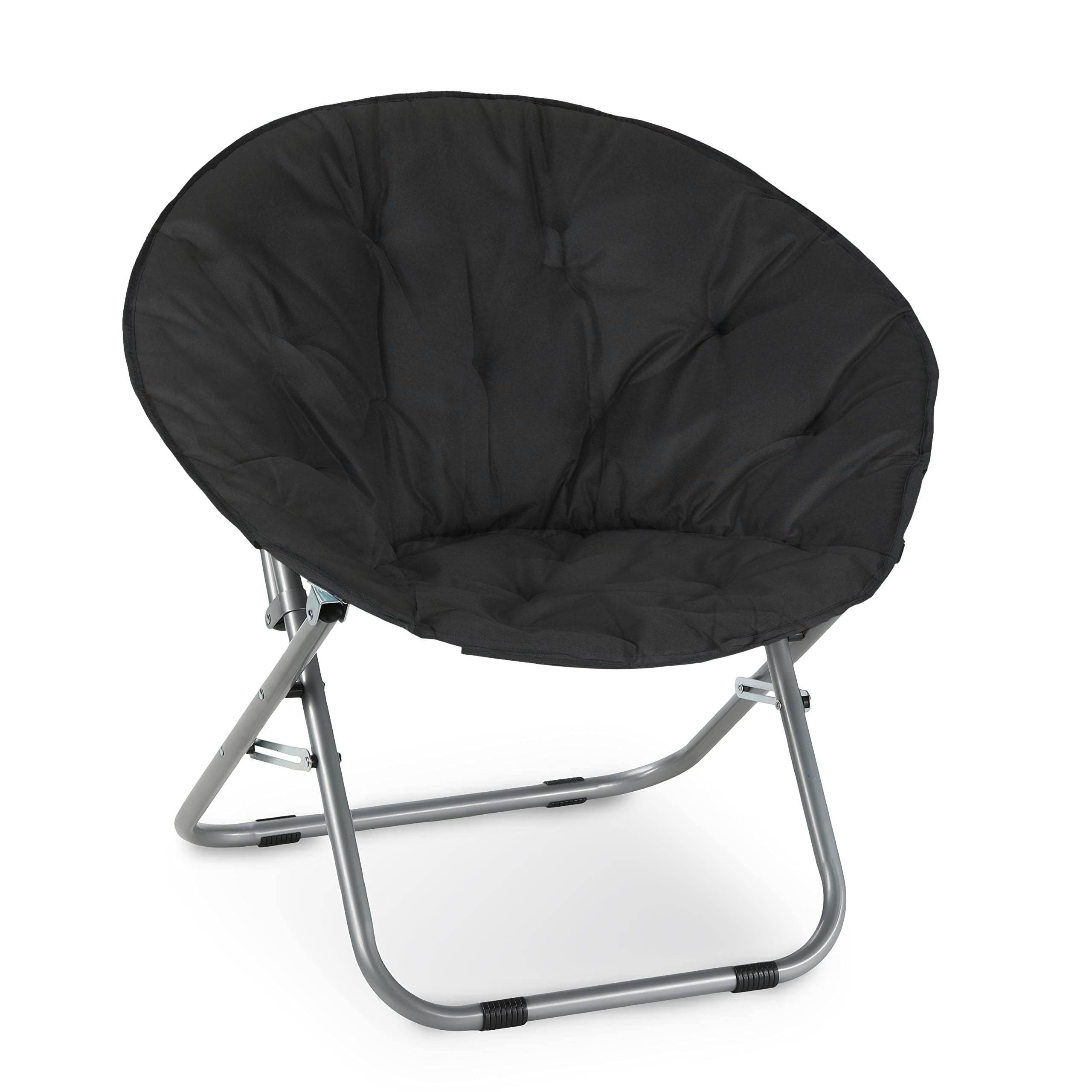 Oversized Moon Chair with Metal Frame, Comfy Chair for Outdoor, Saucer Chair for Courtyard, Cozy Faux Fur Lounge Chair, Black