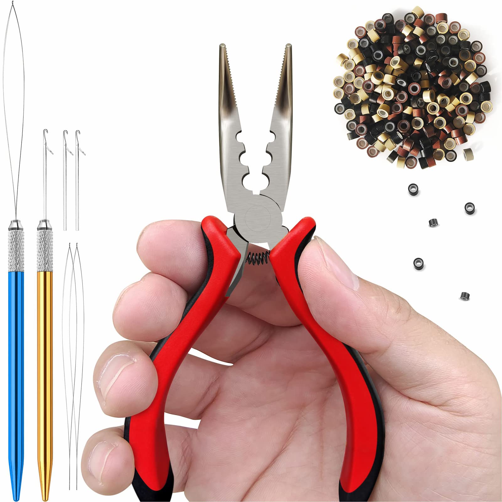 konovo Microlinks Hair Extensions Kit, Professional Tools with Hair Extension Pliers, Bead Threader, Micro Links Silicone Rings Bead 400PCS