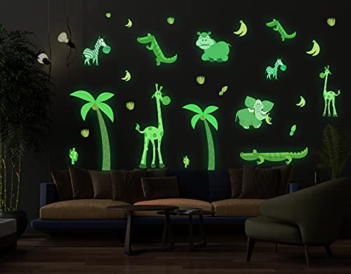 MESU Glow in The Dark Zoo Animal Stickers Crocodile Luminous Wall Decals for Nursery Baby Rooms Home Decoration Crocodile