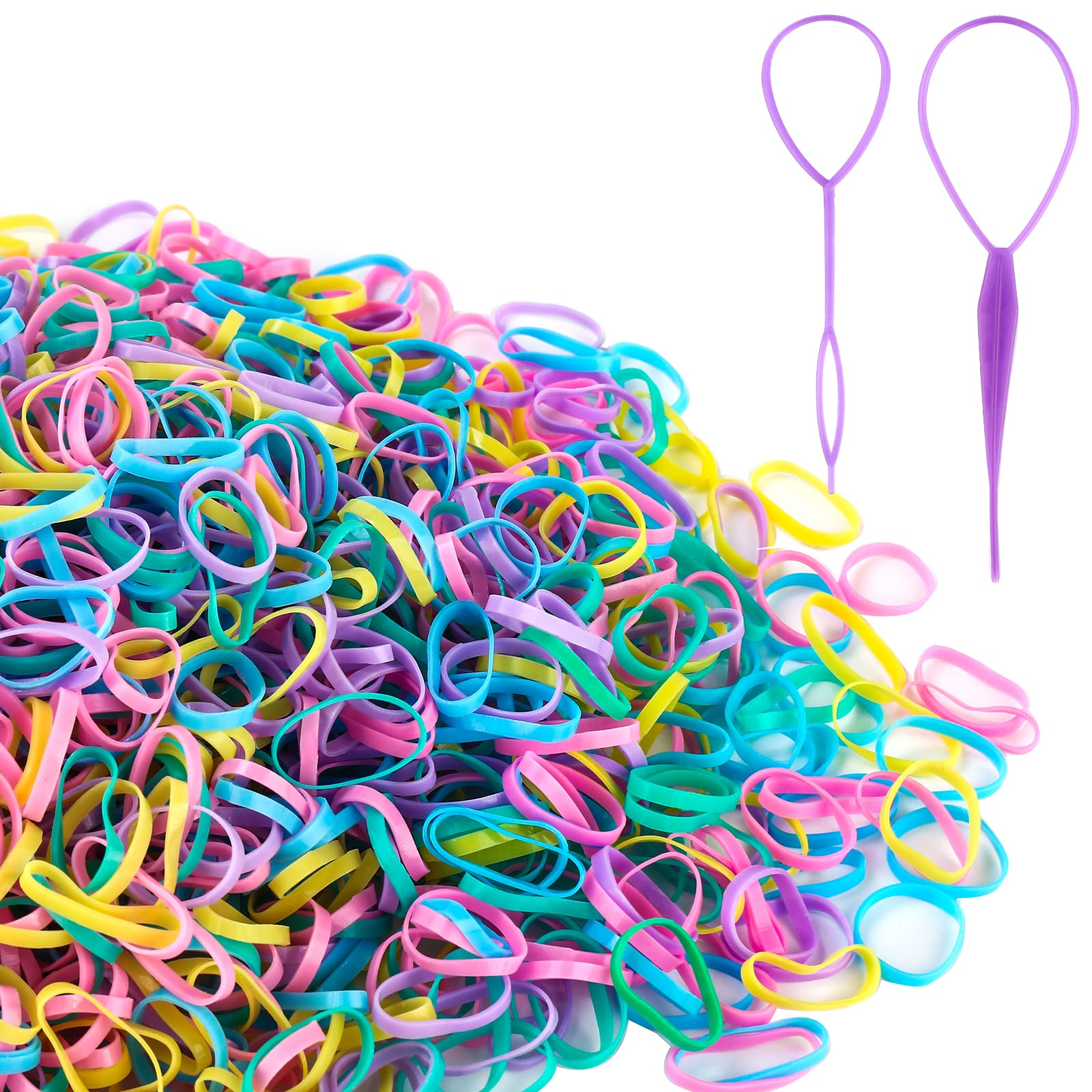 2000 PCS Mini Small Rubber Bands for Hair, Tiny Colorful Hair Elastics, Hair Rubber Bands for Girls Toddler Kids Baby, Premium Elastic Hair Ties with 2 PCS Topsy Tail Hair Tools, YLYL