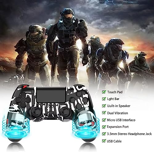 2 Pack Wireless Controller Compatible with PS4 Controllers, Control/Remotes Works with Playstation 4 Controller, Joystick/Gamepad/Mando with Motors/Speaker/Charging Cable, Black and Skull Black