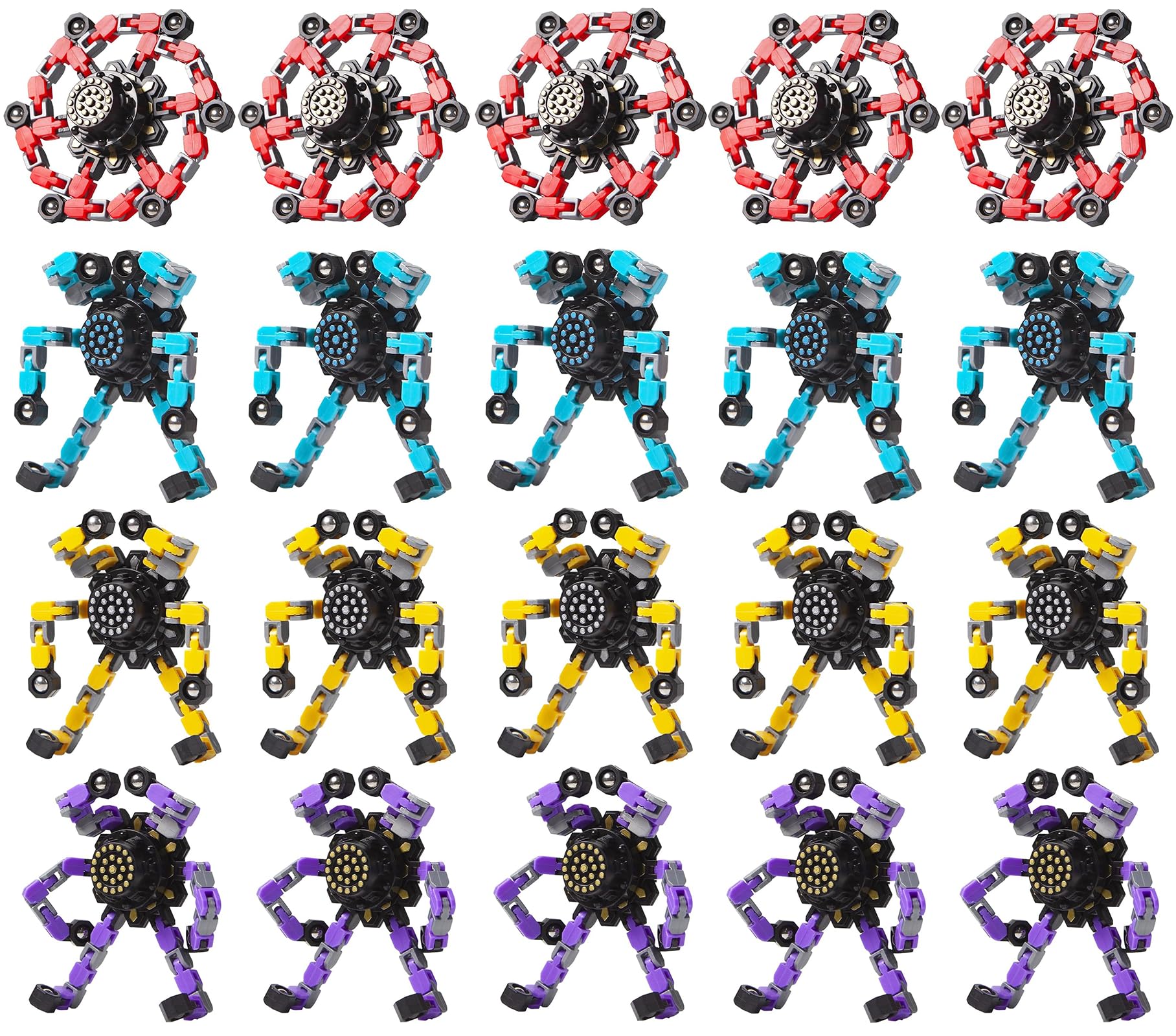 20PCS Transformable Fingertip Gyro Toy,Deformation Chain Robot Deformed Mechanical Spiral Twister Decompression Fingertip Toy Party Favors for Kids