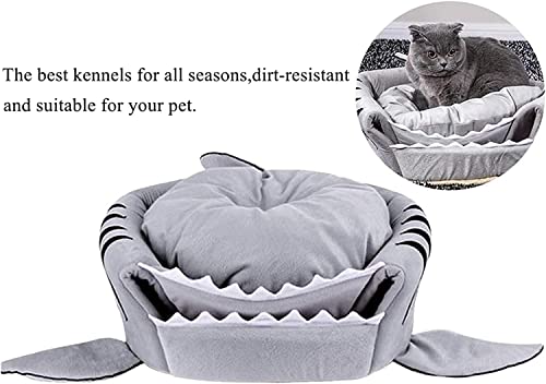 Cat Litter Hot Cat Mat Shark-Shaped House Warm Kennel Kitten Bed One Mat Two Usage Shark Bed for Small Cat Dog Cave Cozy Bed Removable (Light Grey)