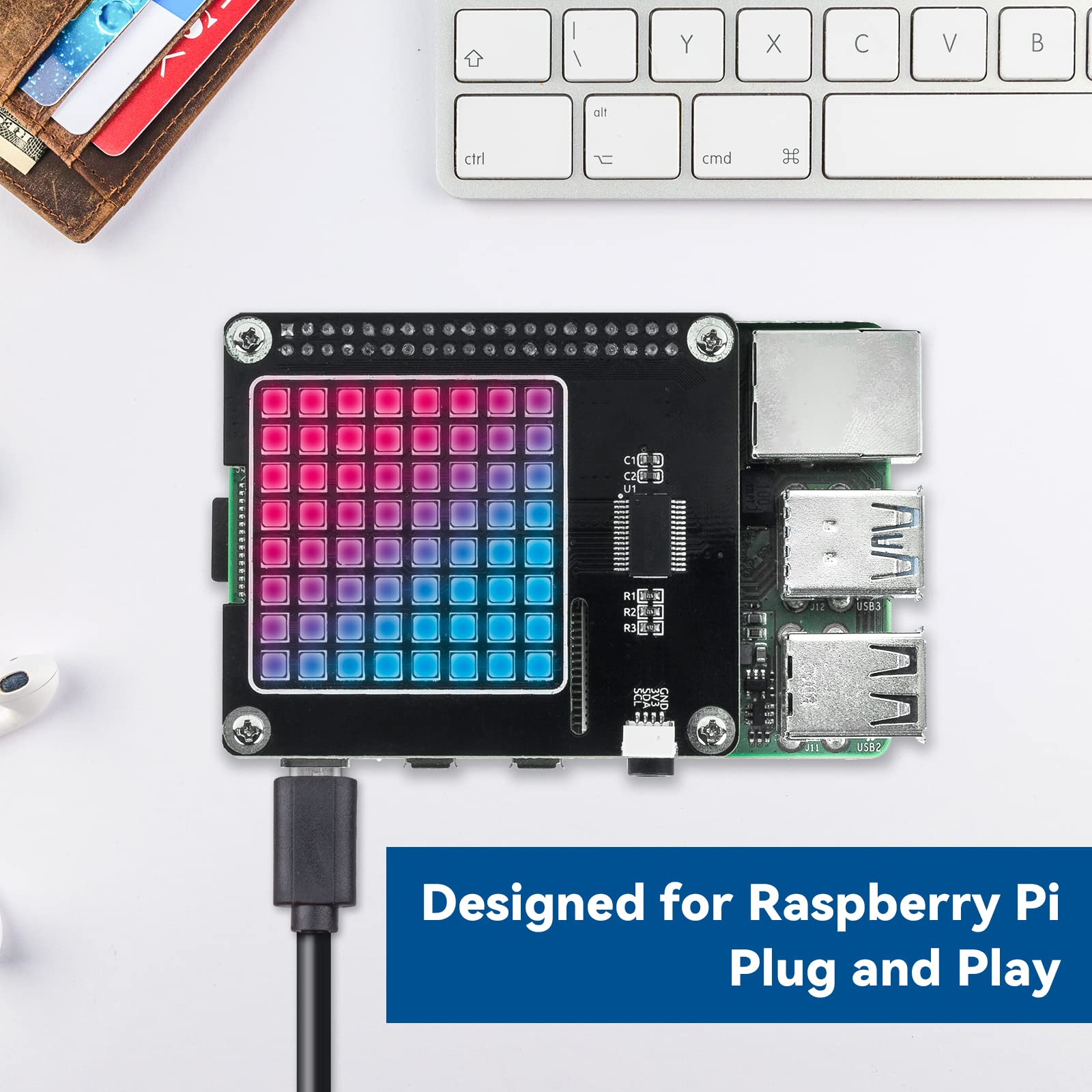 SunFounder RGB 8x8 64 LED Matrix Panel Individually Addressable for Raspberry Pi I2C Control 24 bit Color Programmable