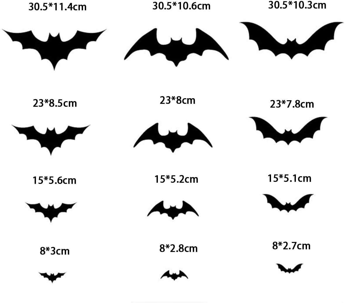 3D Bats Halloween Decoration.12Sizes Extra Large Black Bats Window Decal Wall Stickers Halloween Party Decoration Party Supplies-120PCS