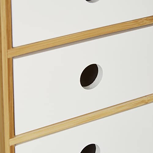 Relaxdays Desk Organiser, 3 Drawers, Bamboo & MDF, Office Storage Box, H x W x D: 21 x 14.5 x 20 cm, White, 1 Item