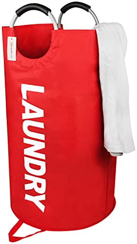 Neatkeep Extra Large Laundry Bags for Heavy-Duty Use with Aluminum Handles, Collapsible Fabric Laundry Basket, Foldable Clothes Bag, (Red)