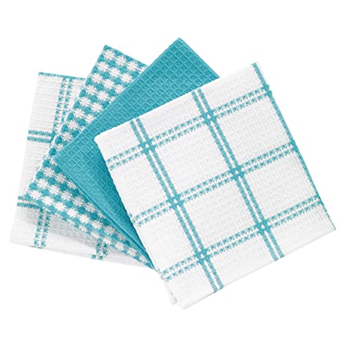 100% Cotton Flat Waffle Dish Cloths for Washing Dishes, 12"x13", 4-Pack, Breeze T-fal Textiles