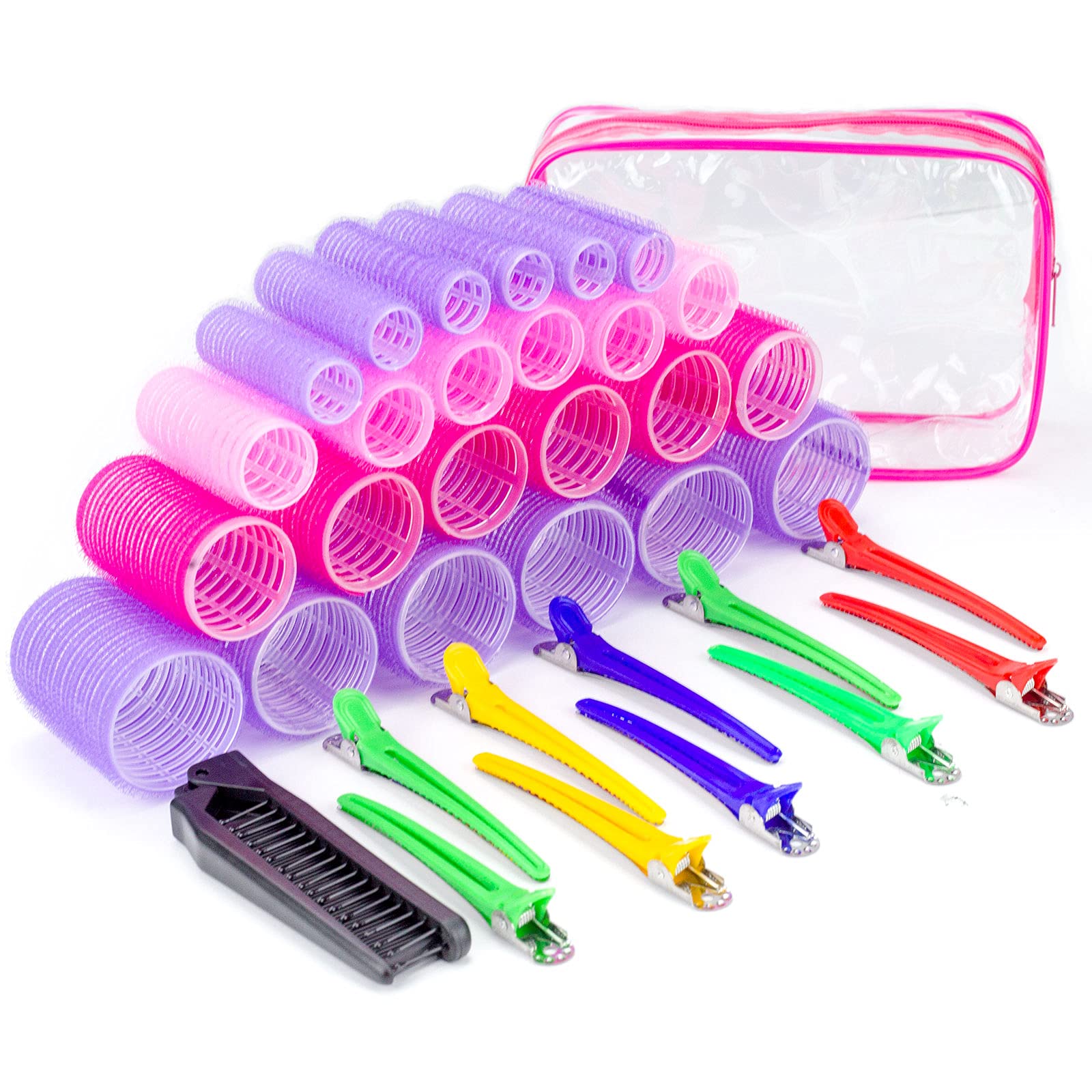 35 Self-Grip Hair Rollers for Curly Hairstyling - No Heat Blue Curlers with Clips for Long, Medium, Short Hair, Multi-sized DIY Styling Tool Set for Women, Men, and Kids