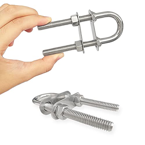 Boat U Bolt Stern Bow Eye Tie Down, Marine Stainless Steel with Hex Nuts and Washers, 4-1/2 in Overall Length, 3/8 in Stock, 3 in Thread Length (2 Pcs)