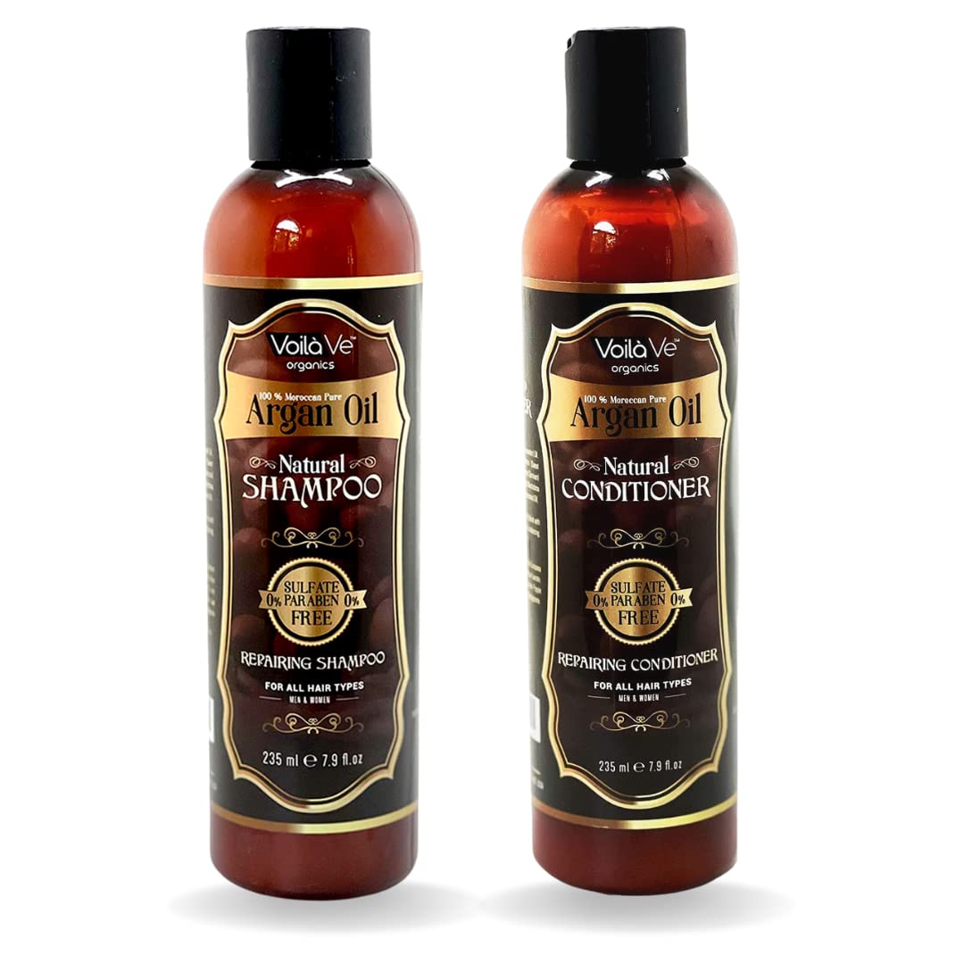 VoilaVe Argan Oil Shampoo & Conditioner Bundle - Made of Natural Ingredients for All Hair Types - Sulfate & Paraben Free - Ideal for Damaged, Dry, Colored Treated Hair