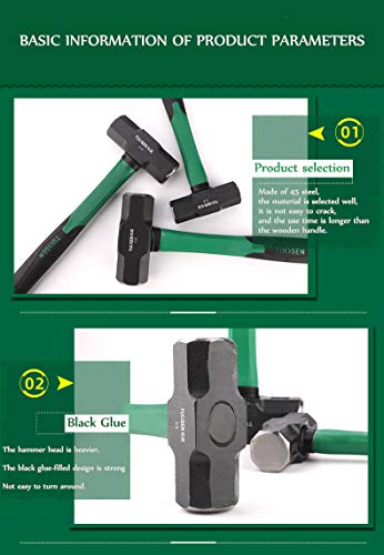 3-Pound heavy duty hammer/Strike Drilling/Crack Hammer, octagonal hammer with fiber shockproof handle,3-Pound Sledge with Fiberglass Handle & No-Slip Cushion Grip