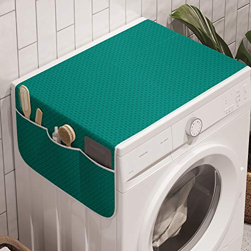 Ambesonne Teal Washing Machine Organizer, Knitting Inspired Pattern Sewing and Crafting Hobby Themed Design Monochrome Image Print, Anti-slip Fabric Top Cover for Washer Dryer, 47" x 18.5", Teal