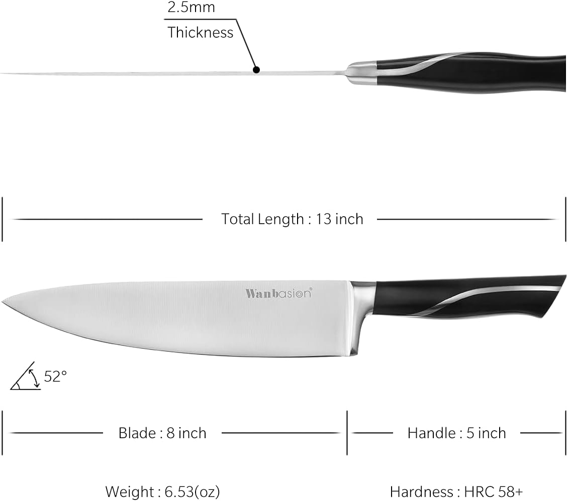 Wanbasion Chef Knife Professional 8 inch, Stainless Steel Kitchen Knife with Finger Guard, Sharp Knife for Cutting Meat