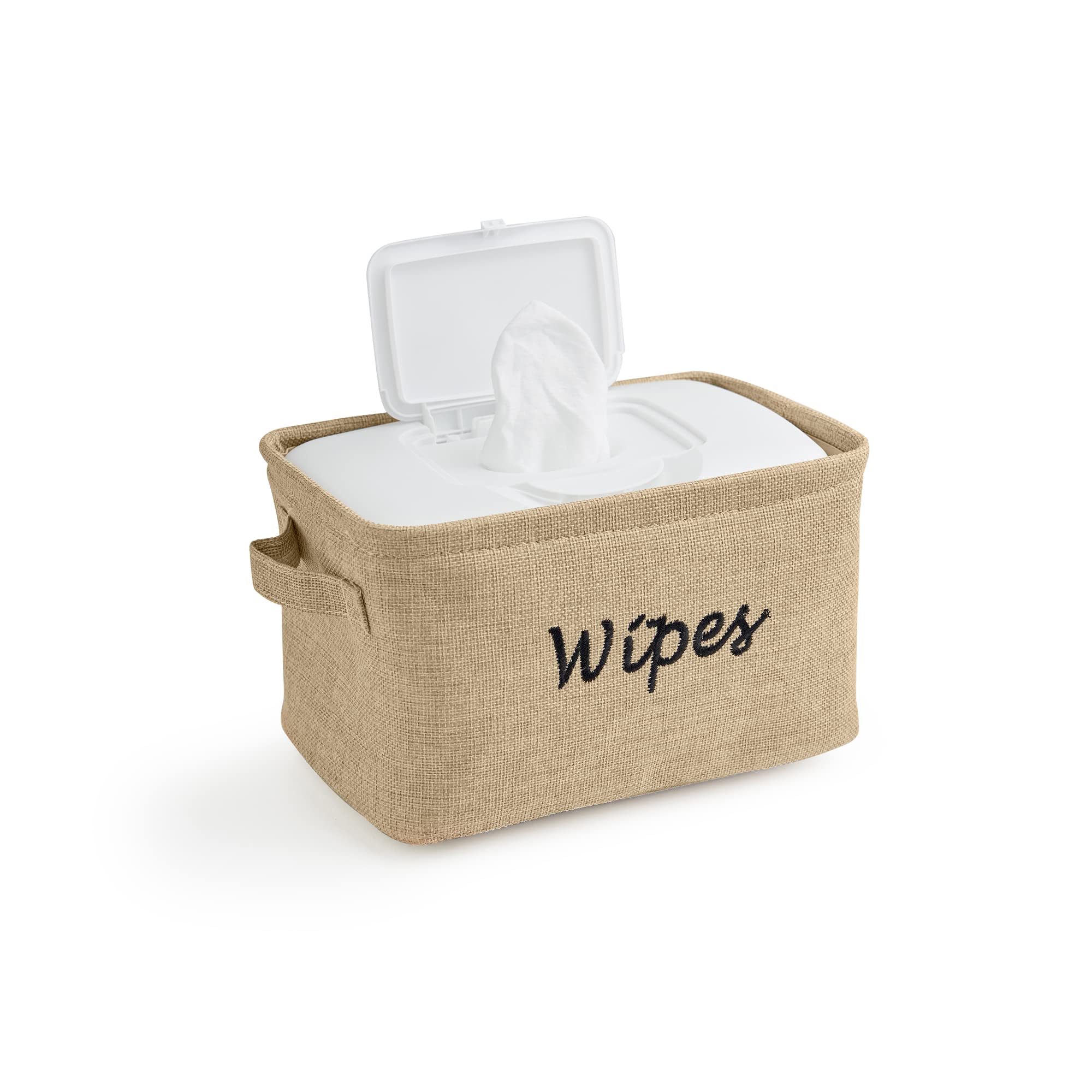 Dejaroo - Baskets for Organizing Wipes and Newborn Essentials, Diaper and Wipes Organizer, Embroidered Baby Shower Gifts for Moms, Linen Basket with Handle, 9 x 6 x 5.5 Inches, Natural