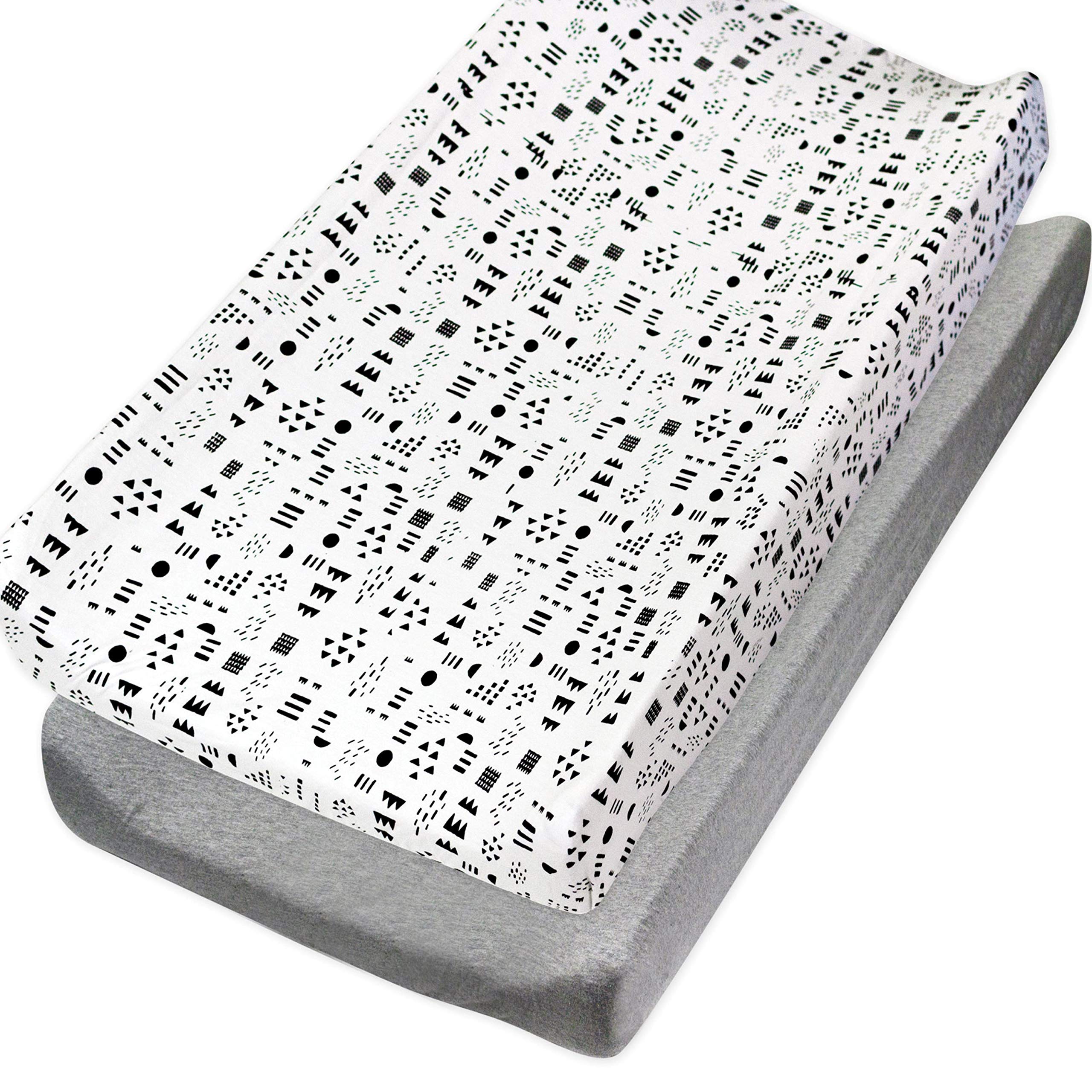 HonestBaby Organic Cotton Changing Pad Covers (Set of Two), Pattern Play/Heather Gray, One Size