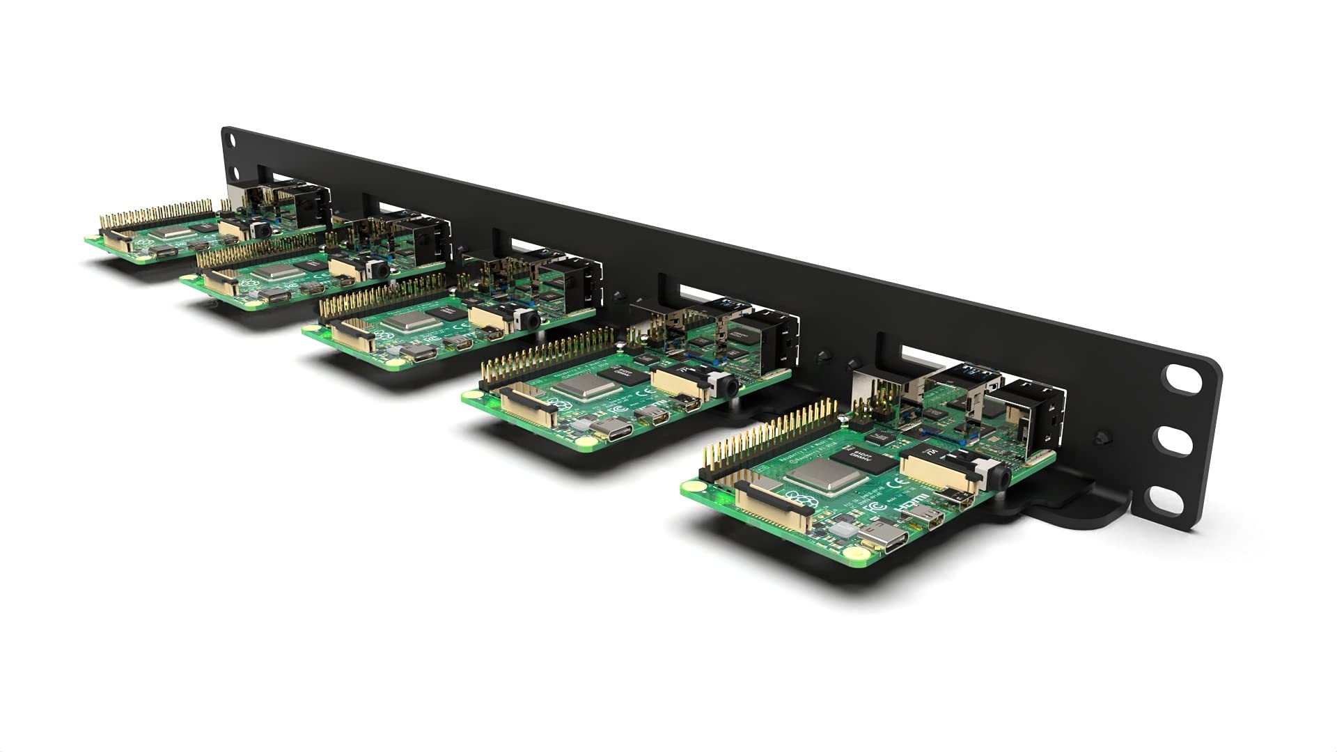 Raspberry Pi 19 inch Rack Mount for 5X Pi. Front Removable!
