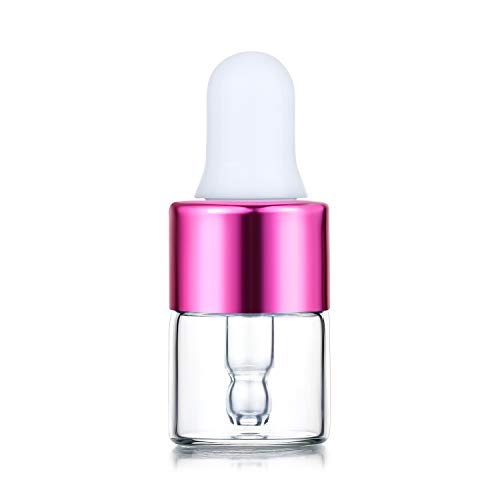 50 Packs,Clear Glass Dropper Bottles With Colorful Lids Perfume Sample Vails Essential Oils Bottles With Glass Eye Dropper For Travel DIY Cosmetic Liquids (1ml(1/4 Dram))