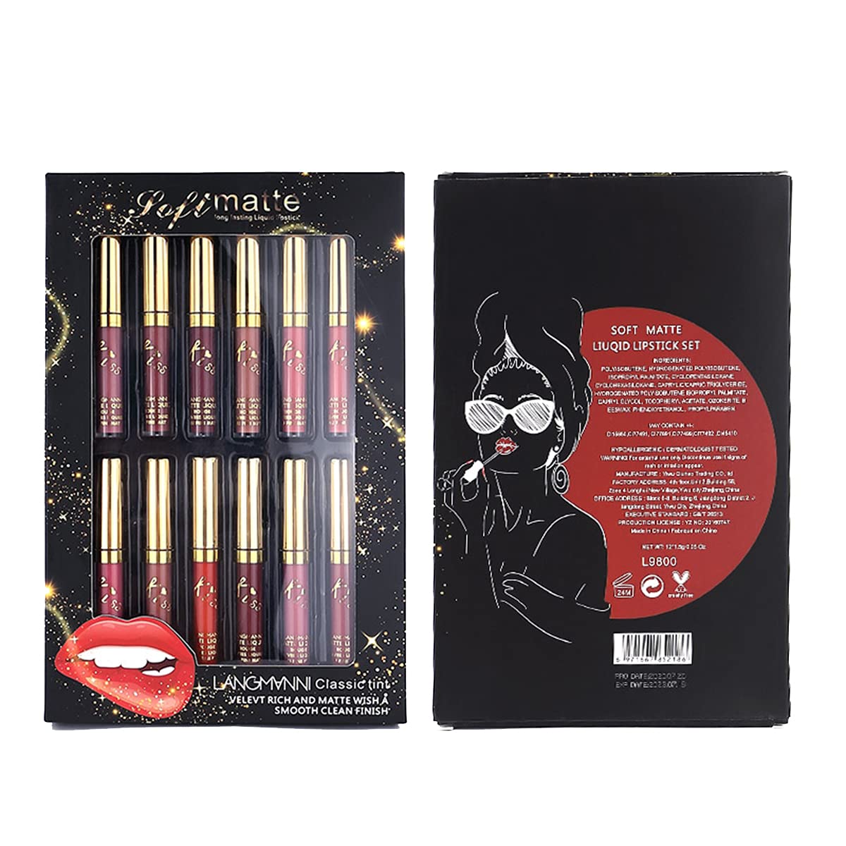 Matte Liquid Lipstick set Waterproof Long Lasting Non-Stick Cup Liquid Lipgloss Velvety Liquid Lipstick Kiss-proof Durable Nude Lip Gloss (12PCS)